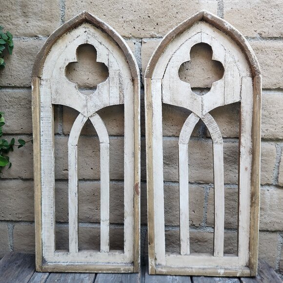 Accents | Arch Wood Cathedral Window Rustic Distress White Camptito Set ...